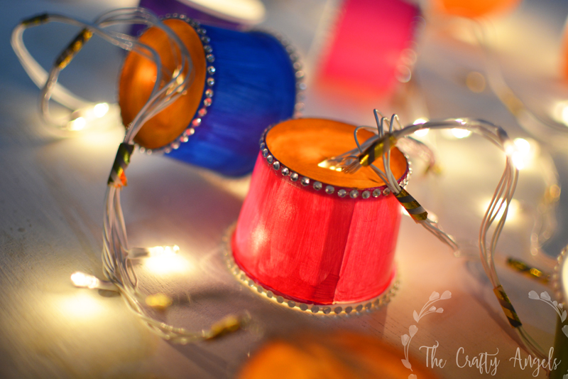 Diwali Craft : Colorful Paper Cup Diwali Lights garland » The Crafty Angels